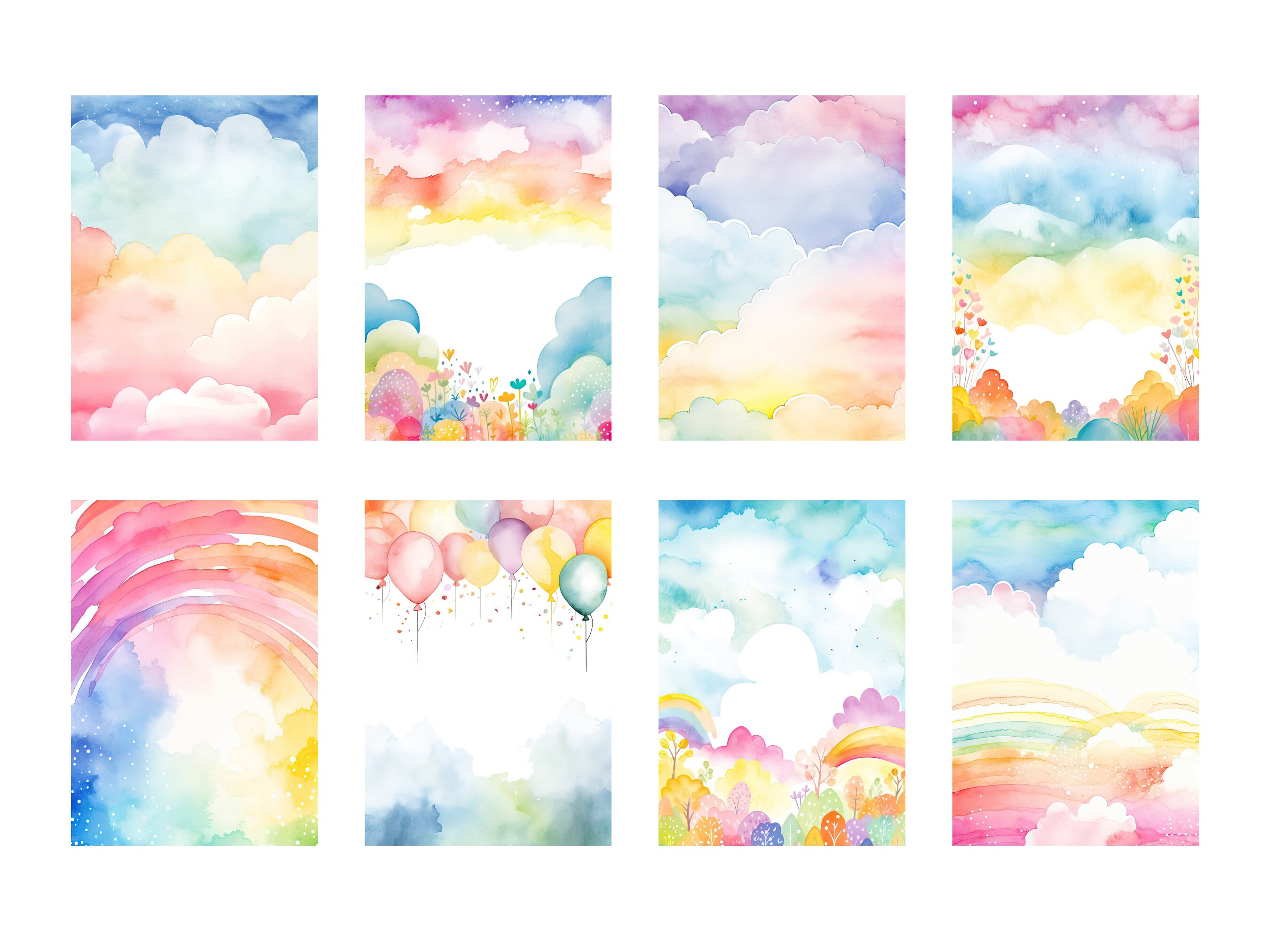 Pastel Rainbow Invite Background Papers 5x7 Party Invitation Digital ...