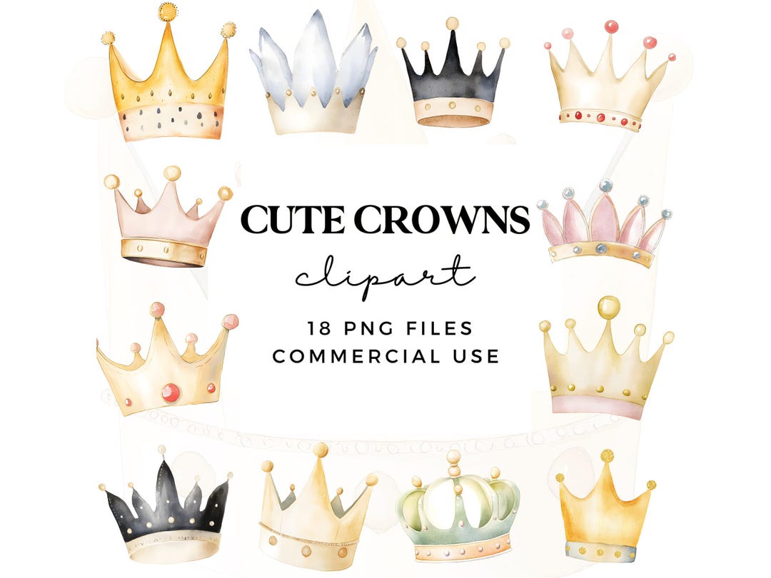 Cute Watercolour Crown Clipart Set - Royal Tiara and Princess Crowns ...