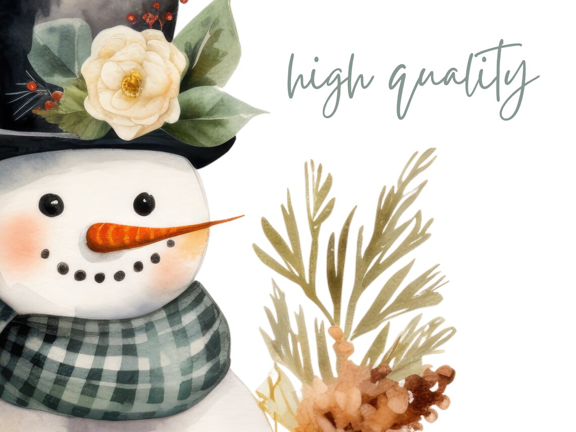 Floral Snowman Clipart Bundle - Watercolour Snowmen Clip Art Set - Cute ...