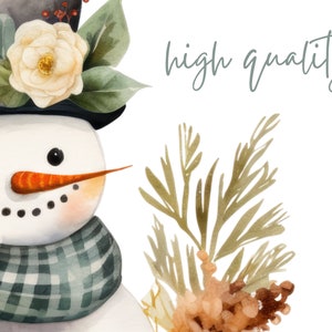 Floral Snowman Clipart Bundle - Watercolour Snowmen Clip Art Set - Cute ...