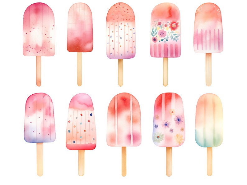 Watercolor Pastel Ice Lolly Clipart Set Summer Treats Popsicle ...
