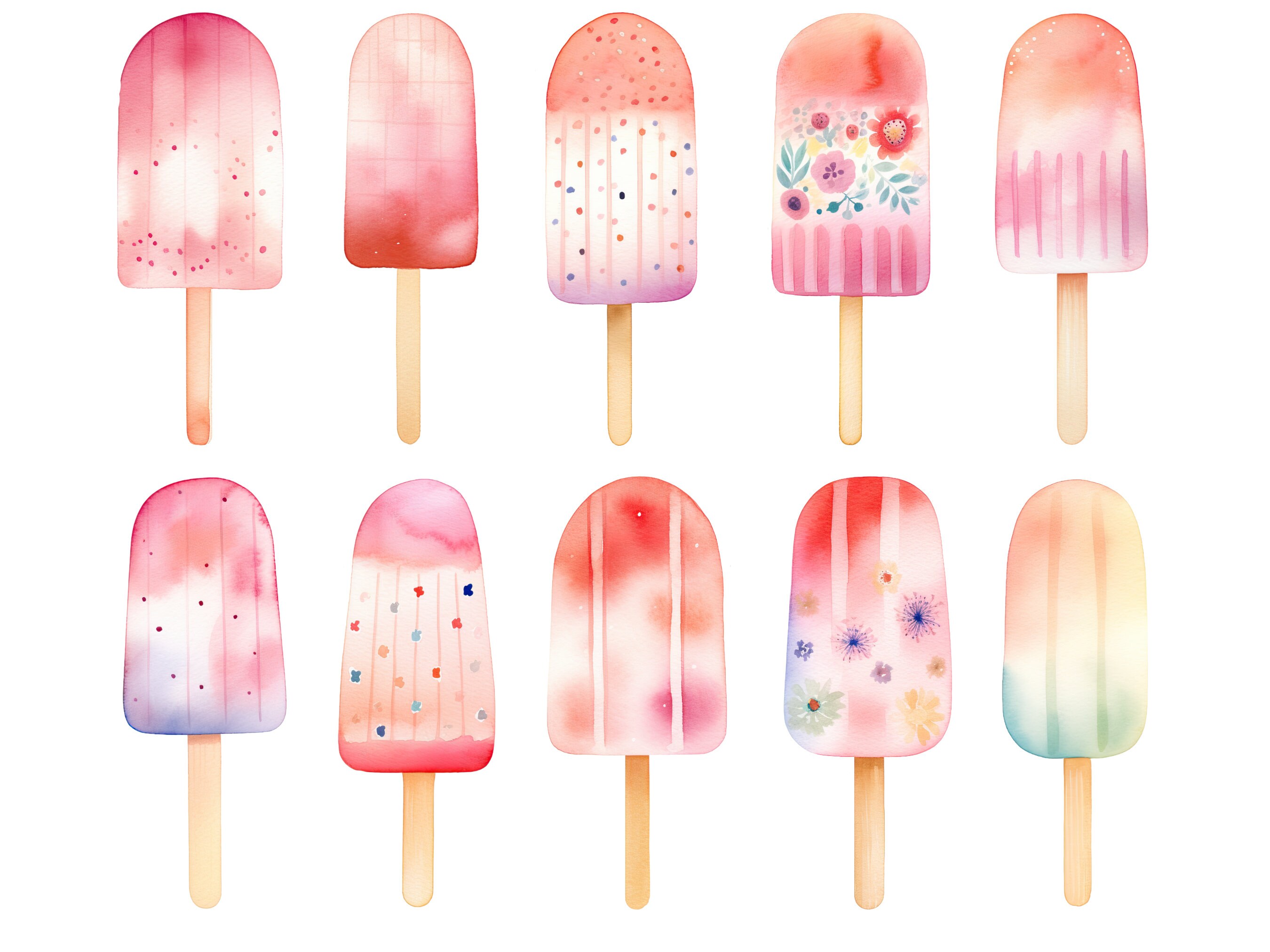 Watercolor Pastel Ice Lolly Clipart Set Summer Treats Popsicle ...