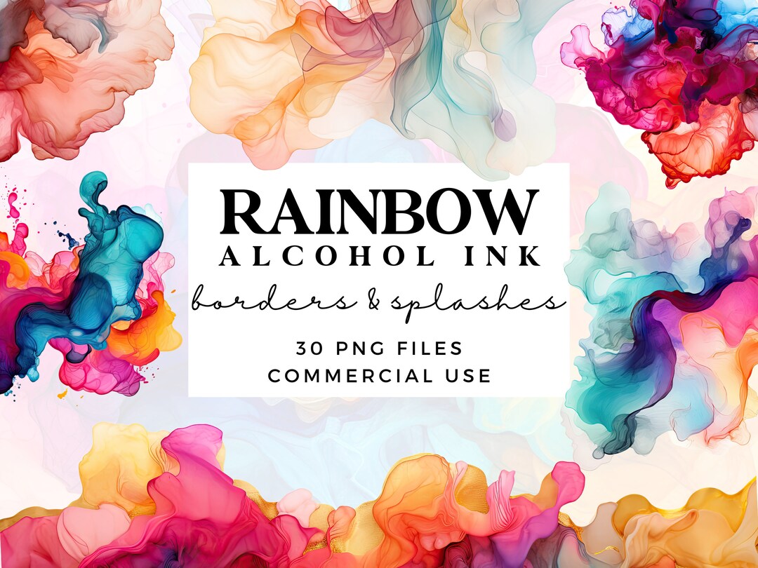 30 Rainbow Alcohol Ink Splashes and Borders - Commercial Use ...