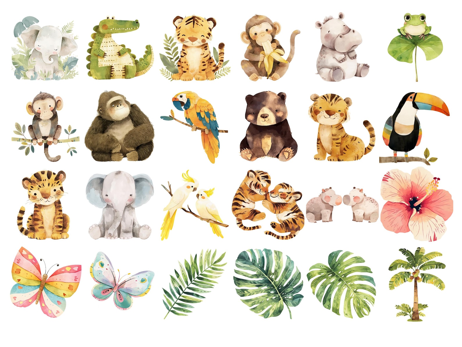 Cute Jungle Animal Clipart Bundle - Watercolor Clip Art for Commercial ...