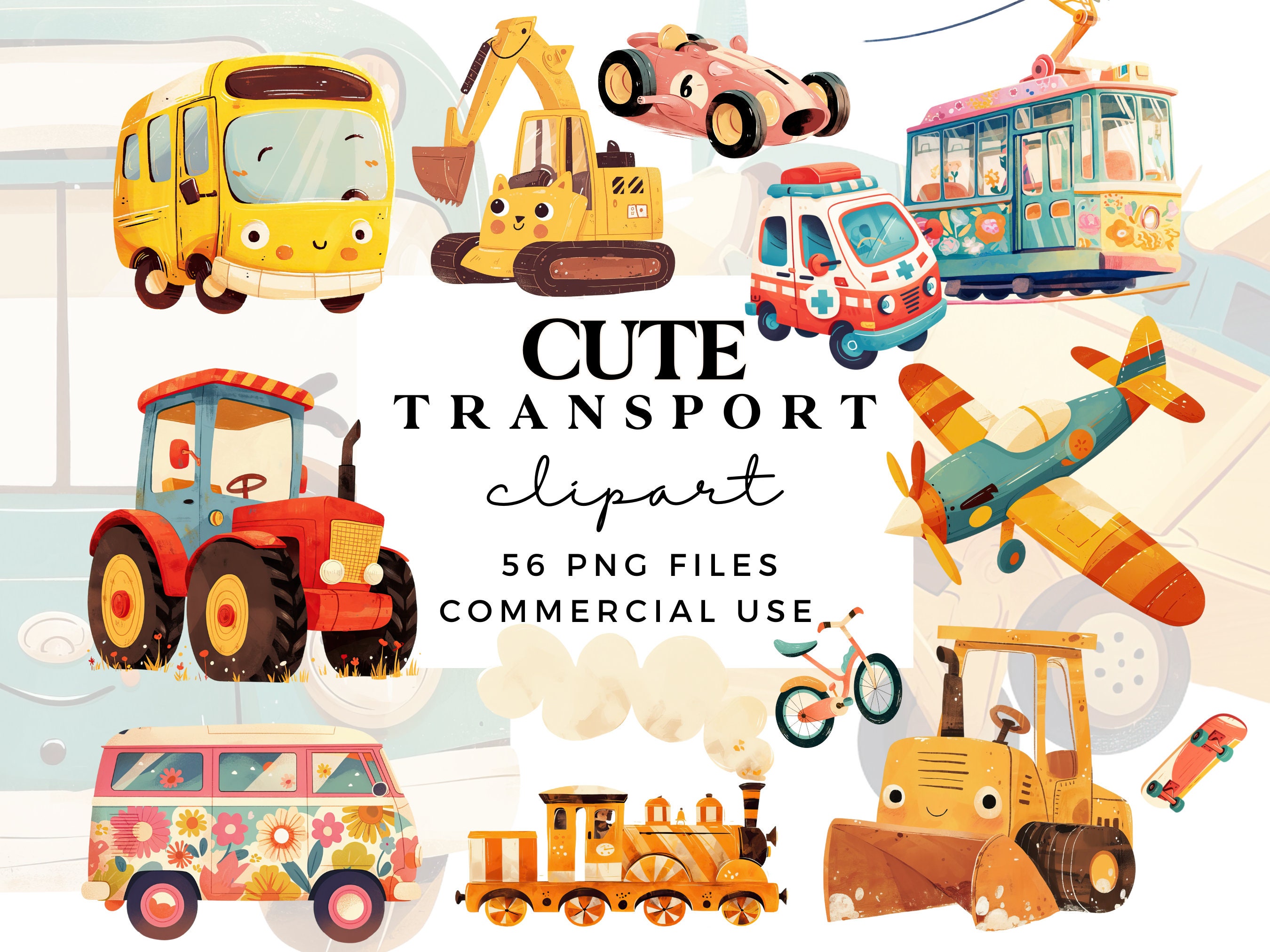 Cute Transport Clipart Bundle Car Nursery Clipart Vehicle Clipart ...