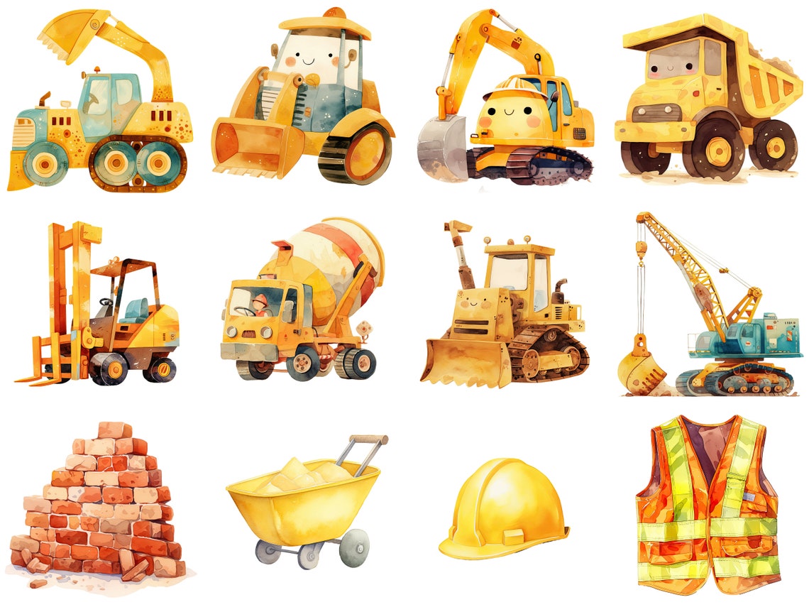 Cute Construction Clipart Bundle - Minimal Modern Style Builder Clipart ...