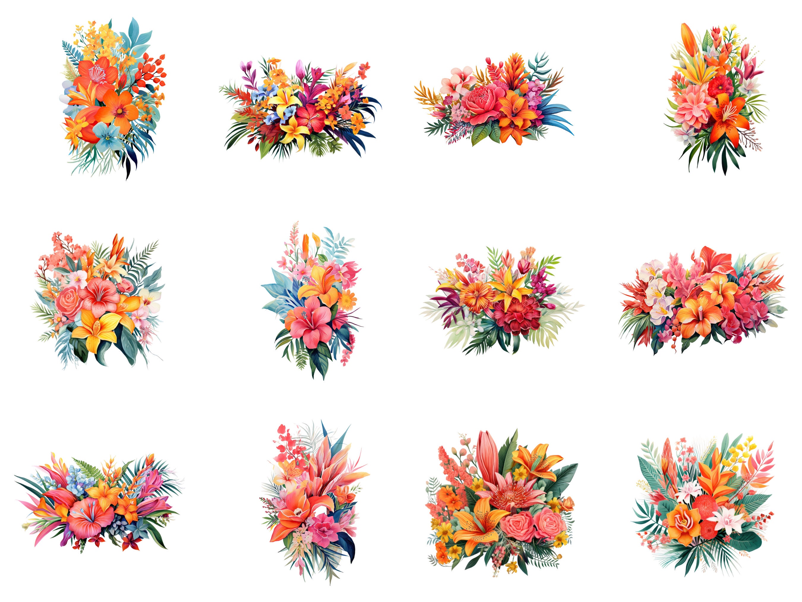 Tropical Flowers Clipart Bundle Seamless Patterns & Floral - Etsy