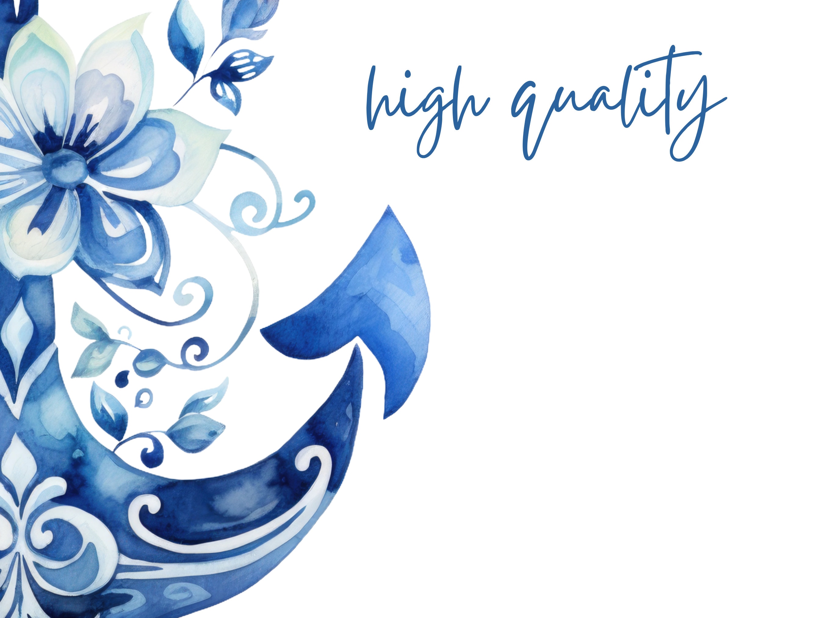 Nautical Clipart Anchors and Boats Clip Art in Blue and White ...