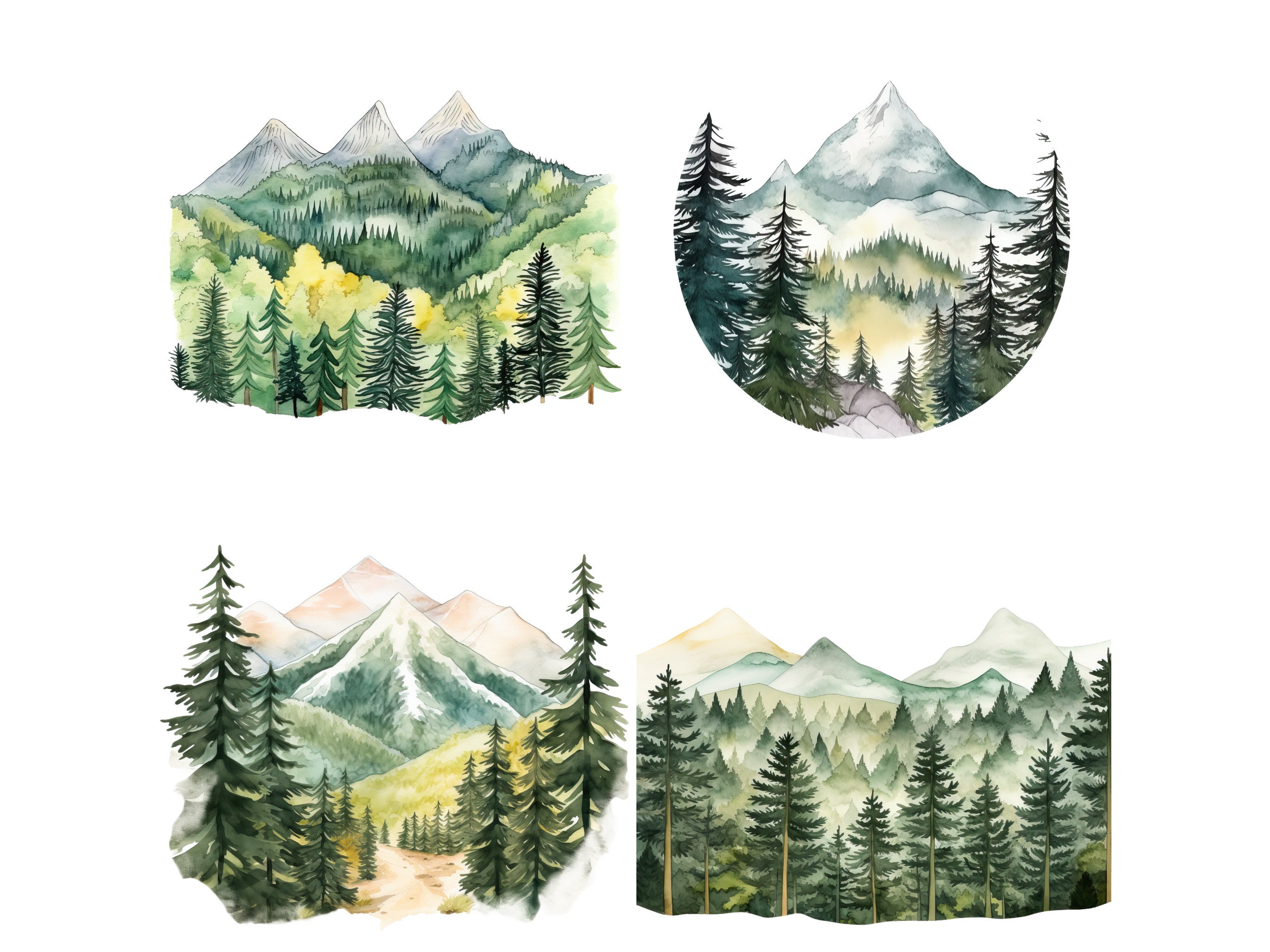 Watercolour Mountains Clipart - Landscape Clipart Bundle - Forest ...