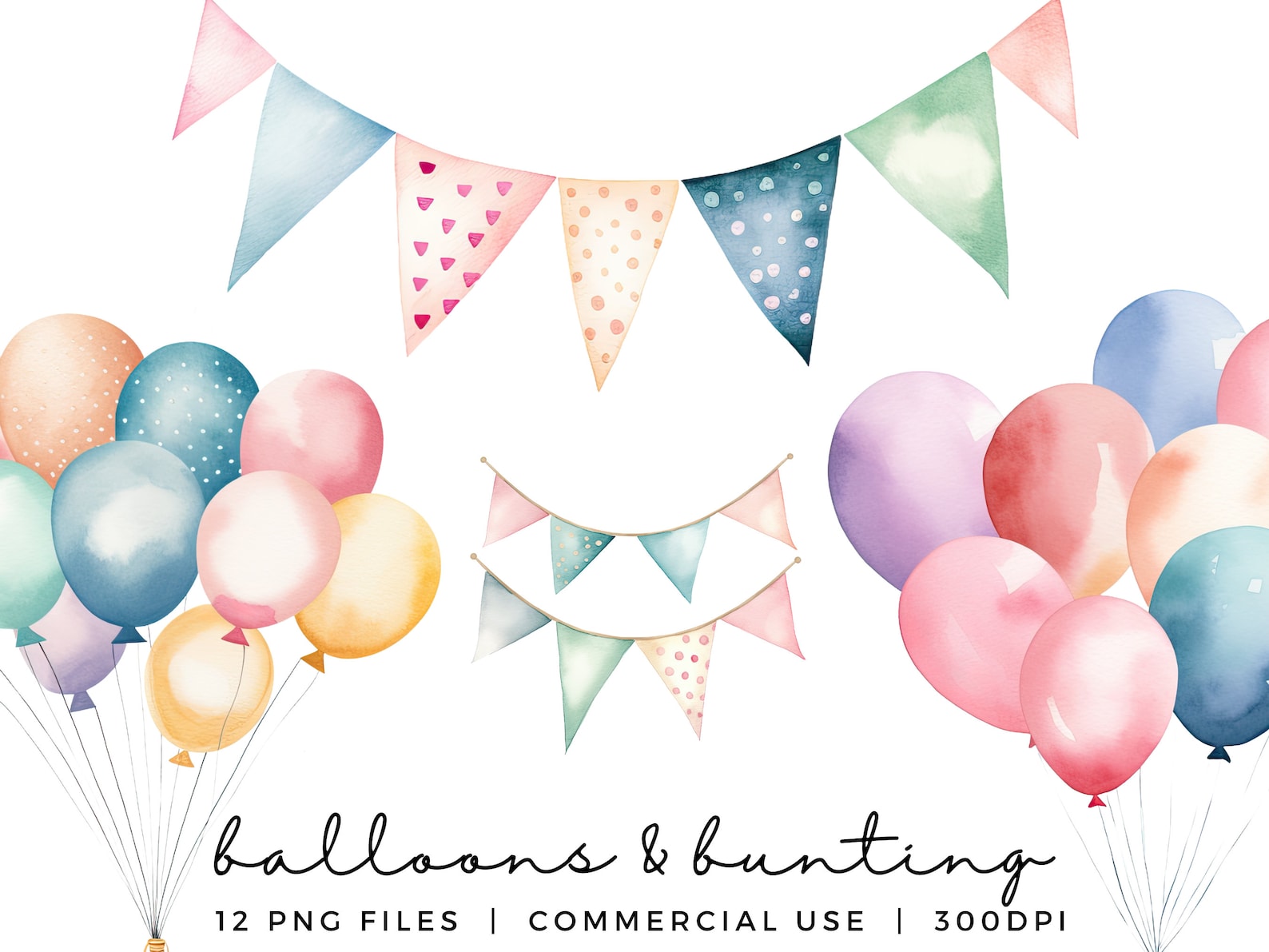 Balloons and Bunting Clipart Bundle for Kids Parties - Pastel ...