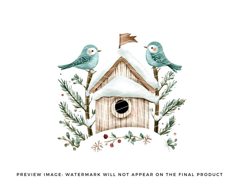 Christmas Birds Clipart - Watercolour Cute Bird Clip Art Illustrations ...