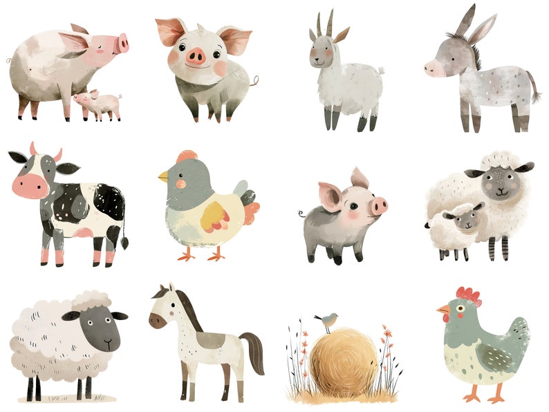 Cute Farm Clipart Set Farm Animals Clip Art Bundle Kids Birthday ...