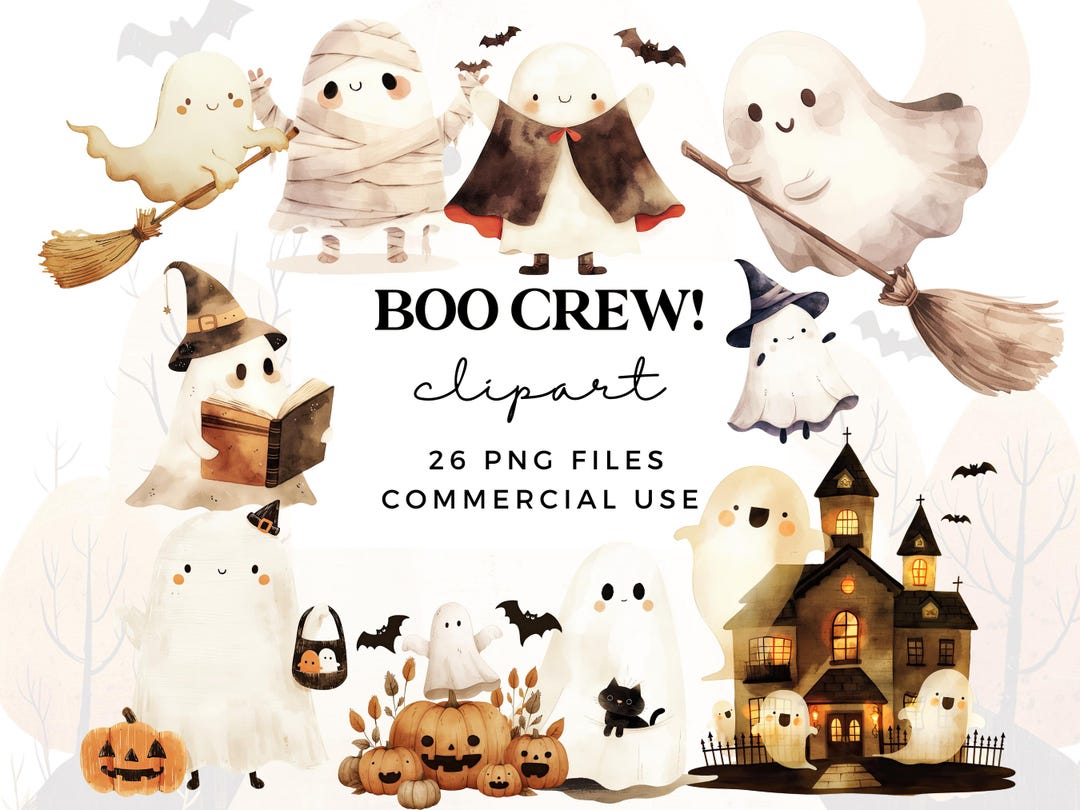 Cute Ghosts Clipart PNG - Kawaii Halloween Clipart - Boho Ghosts ...