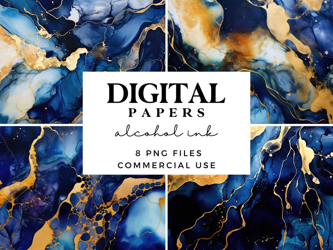 Navy & Gold Alcohol Ink Digital Paper Set Clipart Set Background ...