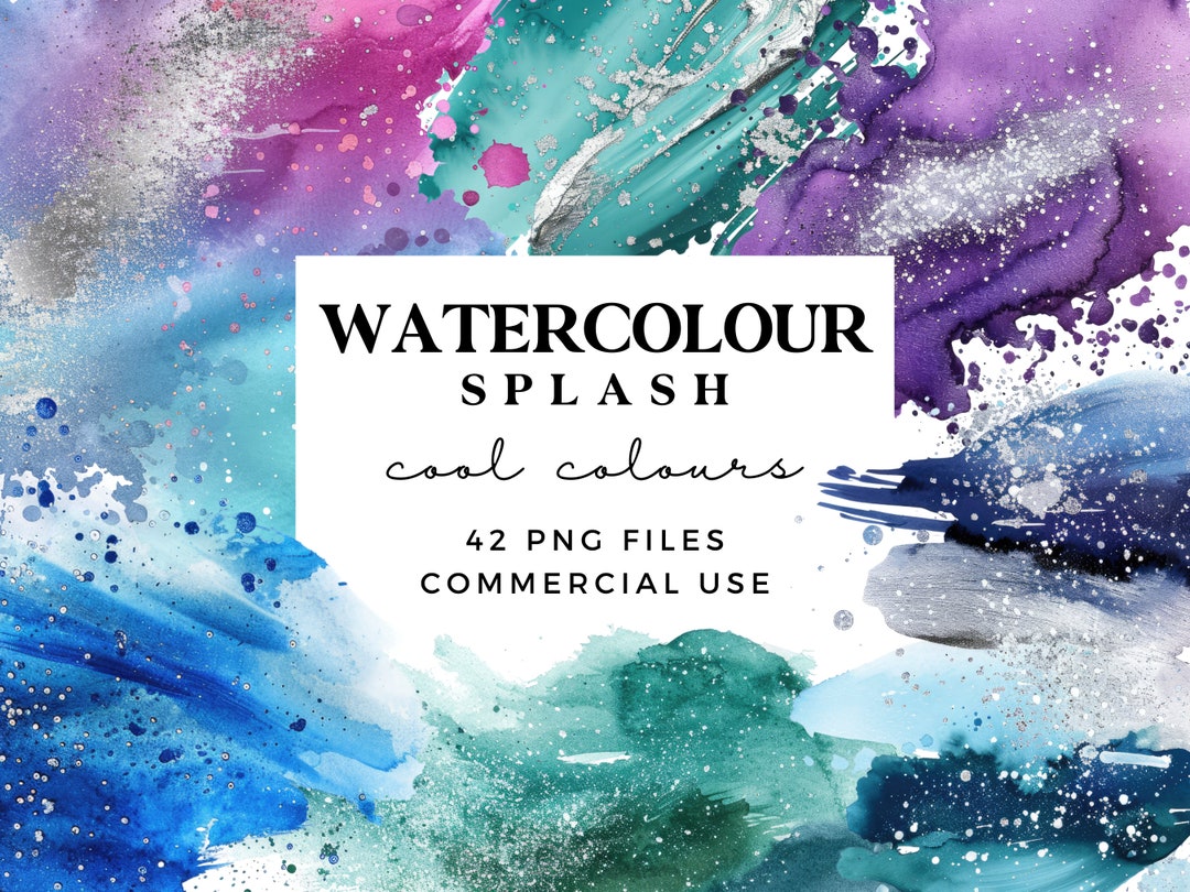 Watercolour Splash Clipart in Cool Colours Digital Watercolour Splatter ...