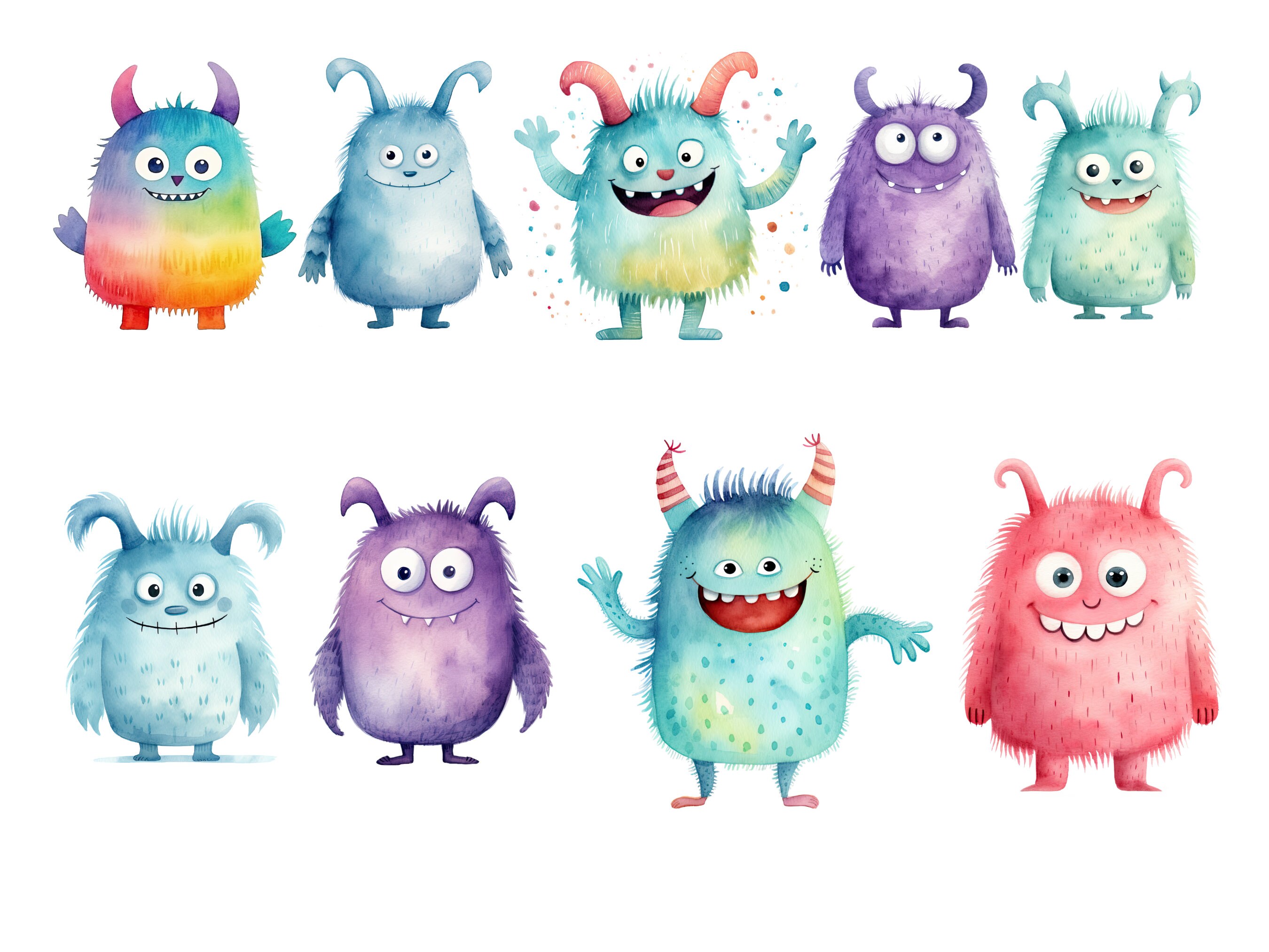 Cute Monsters Clipart for Kids Watercolour Monsters Birthday Party Clip ...