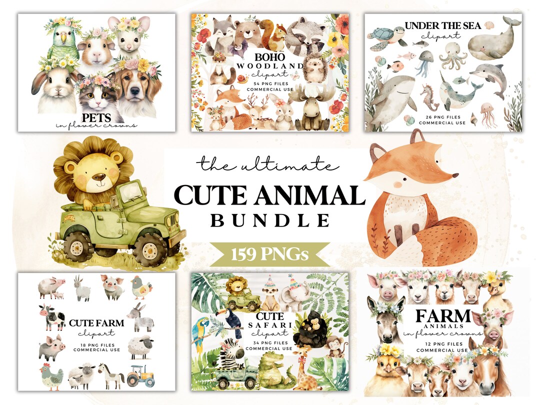 Cute Animal Clipart Bundle - Commercial Use - Watercolour Animals ...