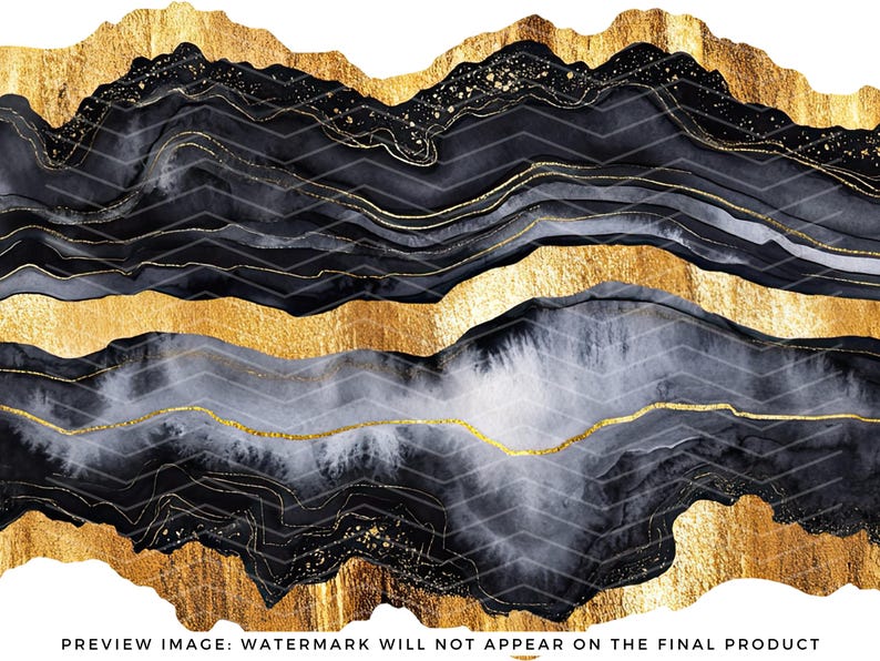Black Agate Borders Clipart for Commercial Use - Geode Clip Art - Black ...