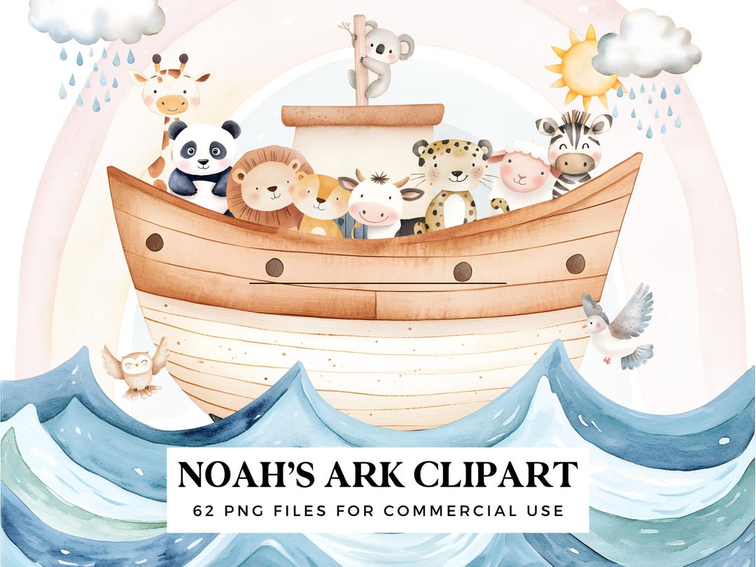 Cute Noah’s Ark Clipart Set - Watercolour Animals & Boat - Bible Story ...