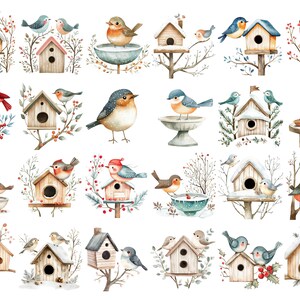 Christmas Birds Clipart Watercolour Cute Bird Clip Art Illustrations ...