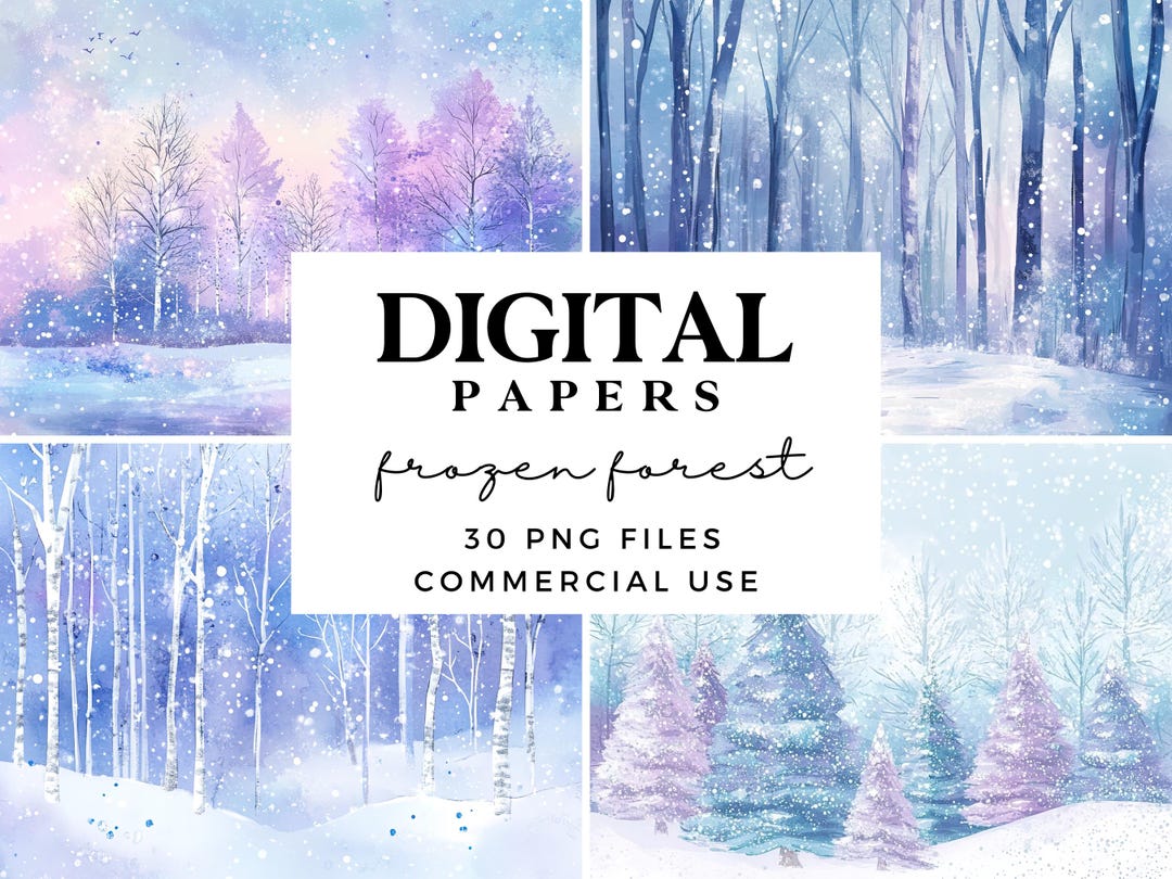 Frozen Forest Digital Paper - Winter Scene Scrapbook Paper - Christmas ...