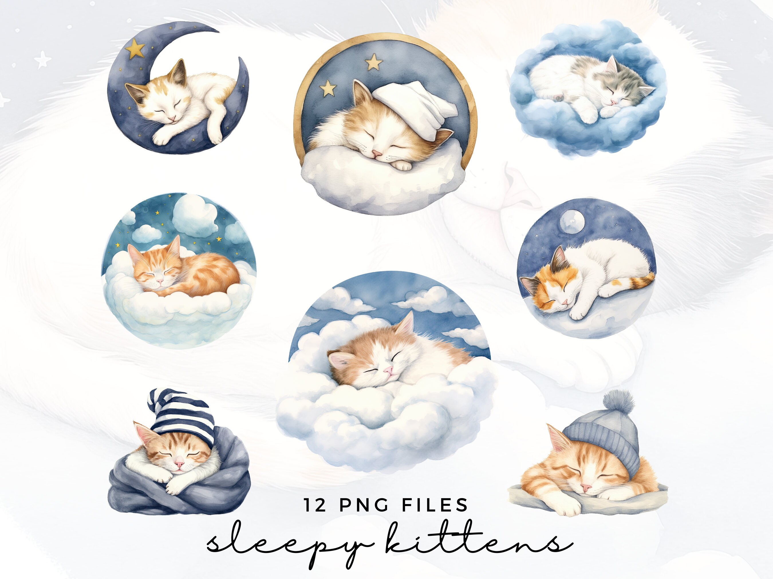 Watercolor Kitten Clipart Cute Sleepy Kitten Pngs Cute Cat Clip Art ...