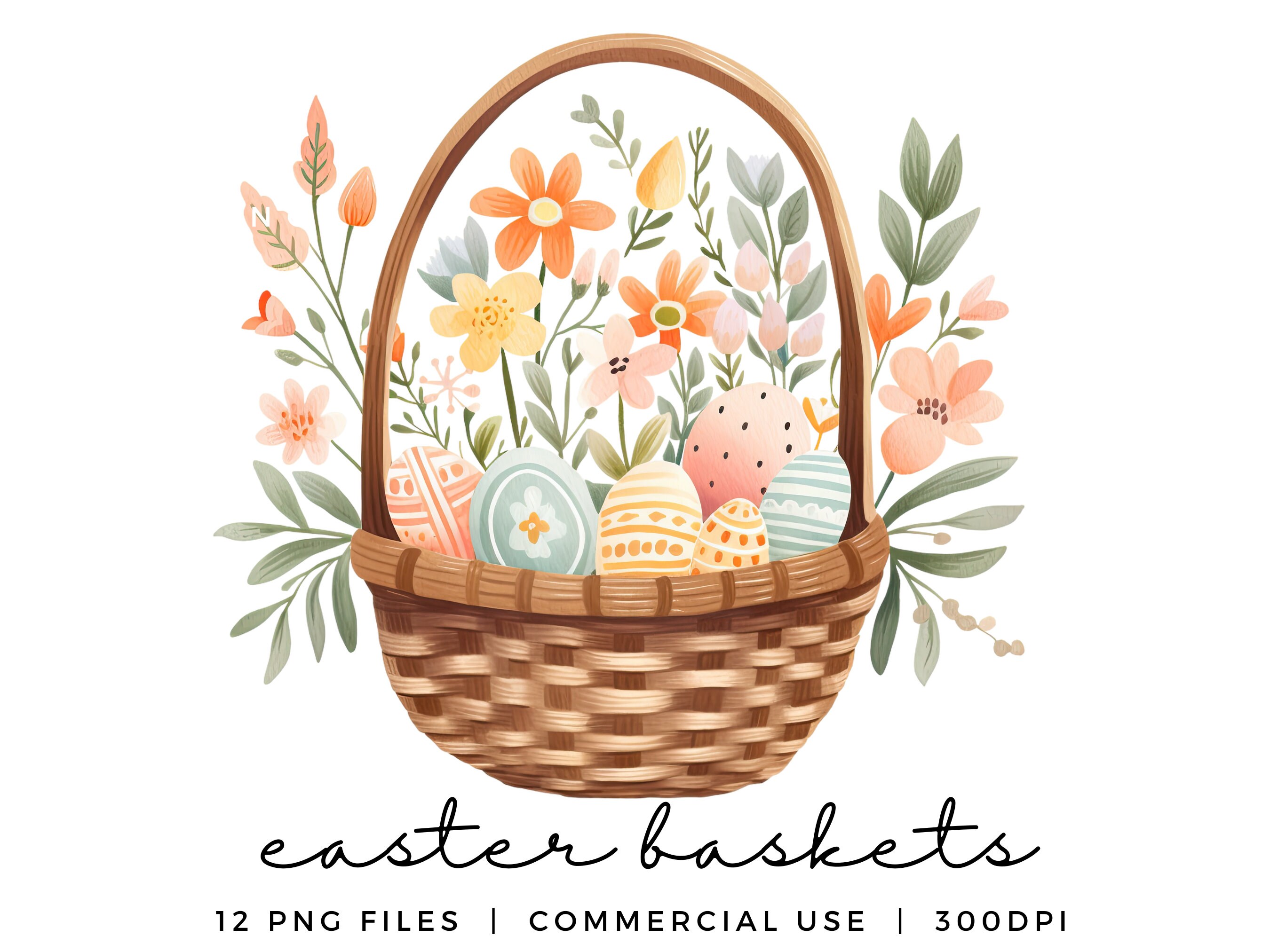 Easter Baskets Clipart Easter Eggs Clip Art Spring Flowers Scandinavian ...
