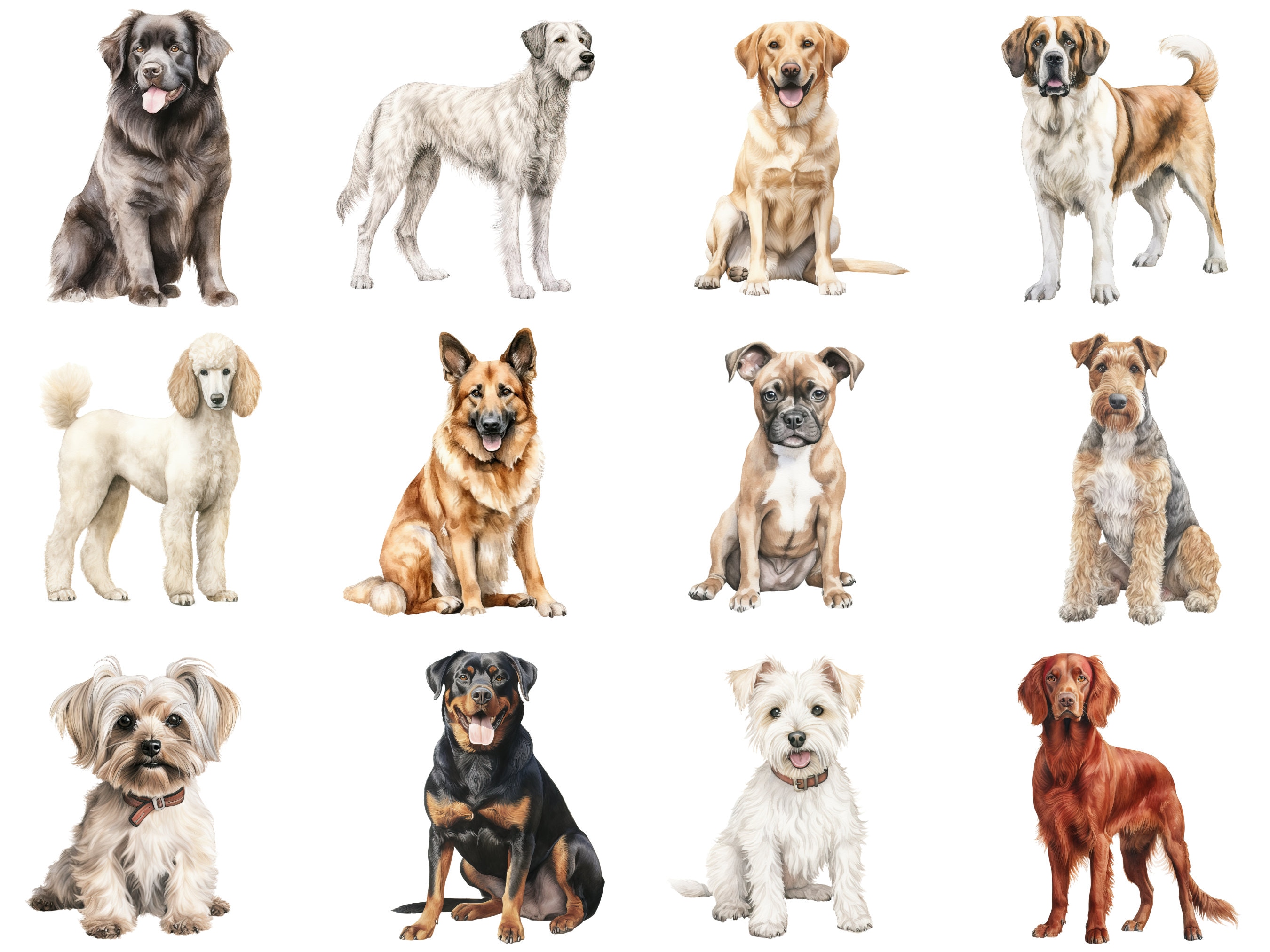 Watercolour Dog Clipart - Watercolor Dog Breed Clip Art Bundle - Pets ...