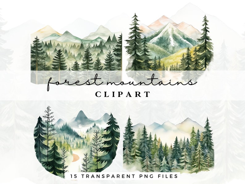 Watercolour Mountains Clipart - Landscape Clipart Bundle - Forest ...