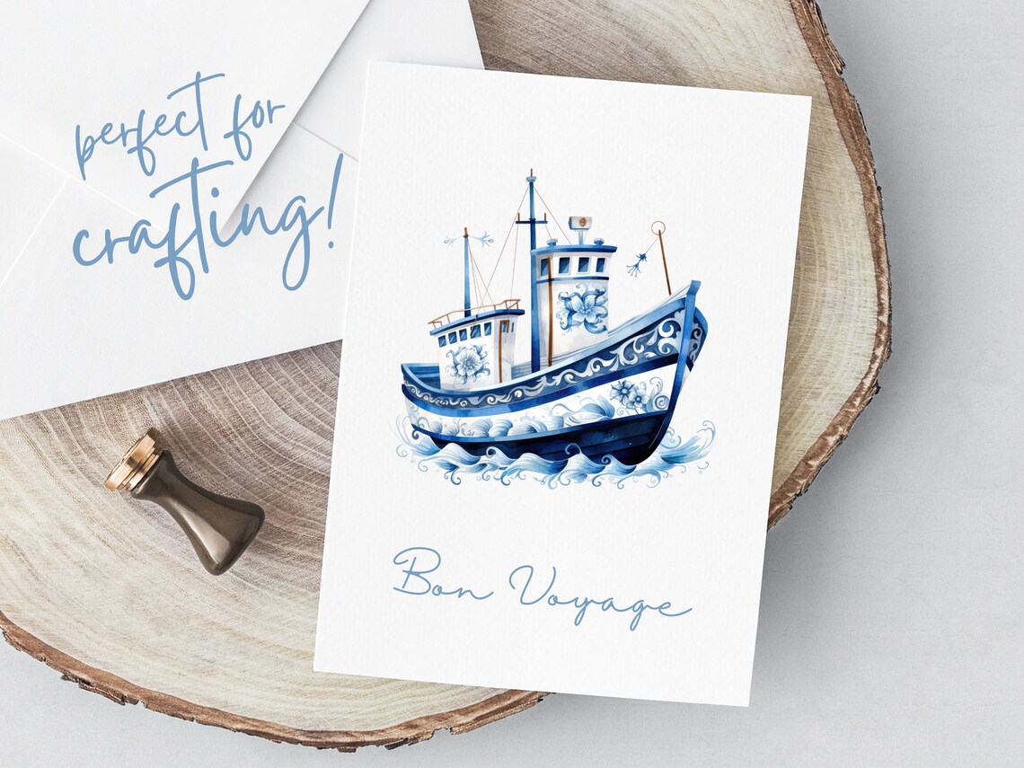 Nautical Clipart Anchors and Boats Clip Art in Blue and White ...