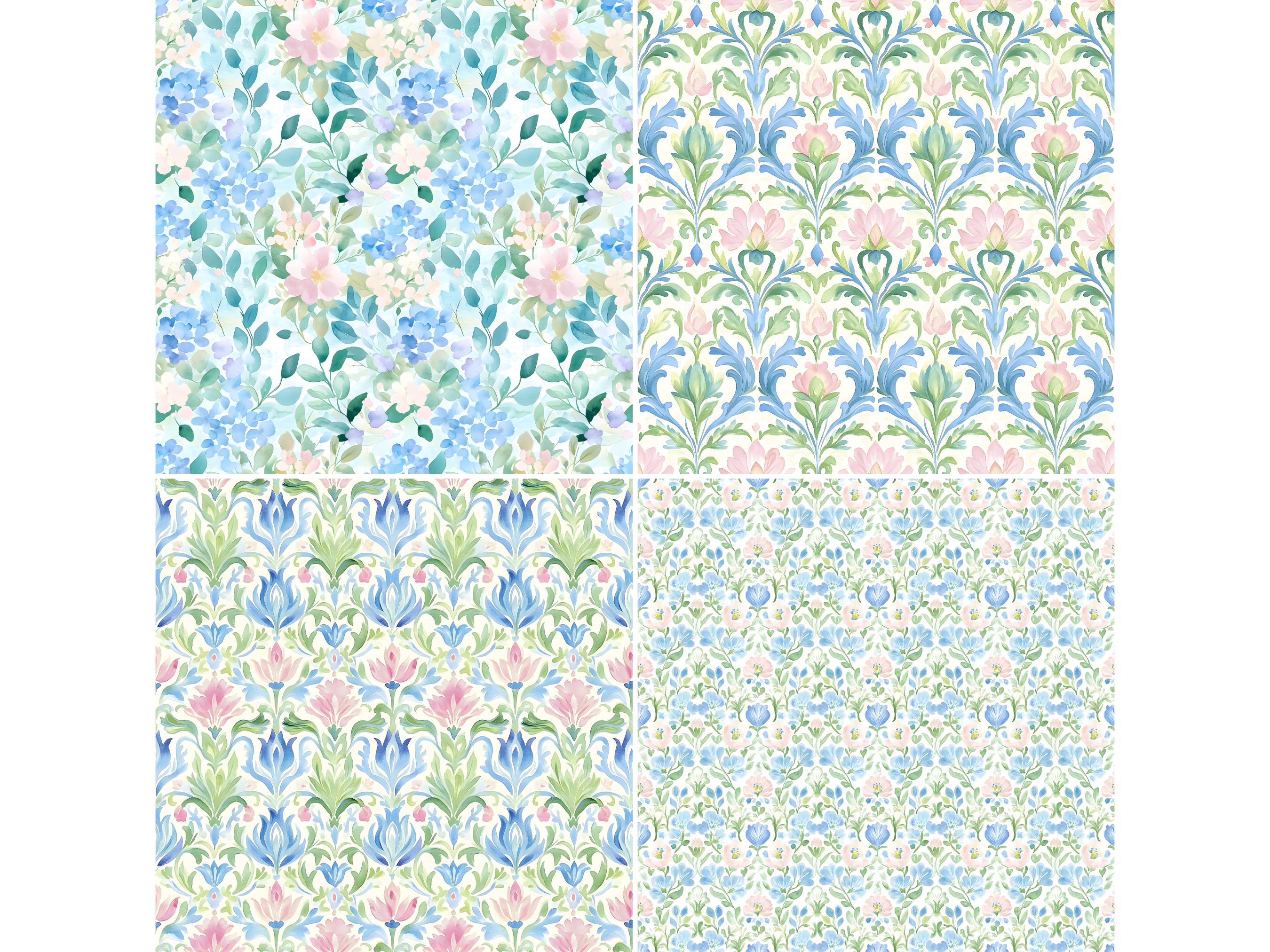 Grand Millennial Seamless Patterns - Pastel Floral Patterns - Vintage ...
