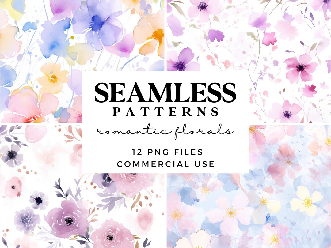 Watercolour Flowers Seamless Patterns - Romantic Floral Digital Paper ...