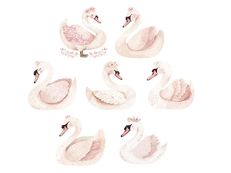 Swan Clipart Set - Pink Watercolour Swans Clip Art for Nursery Wall Art ...