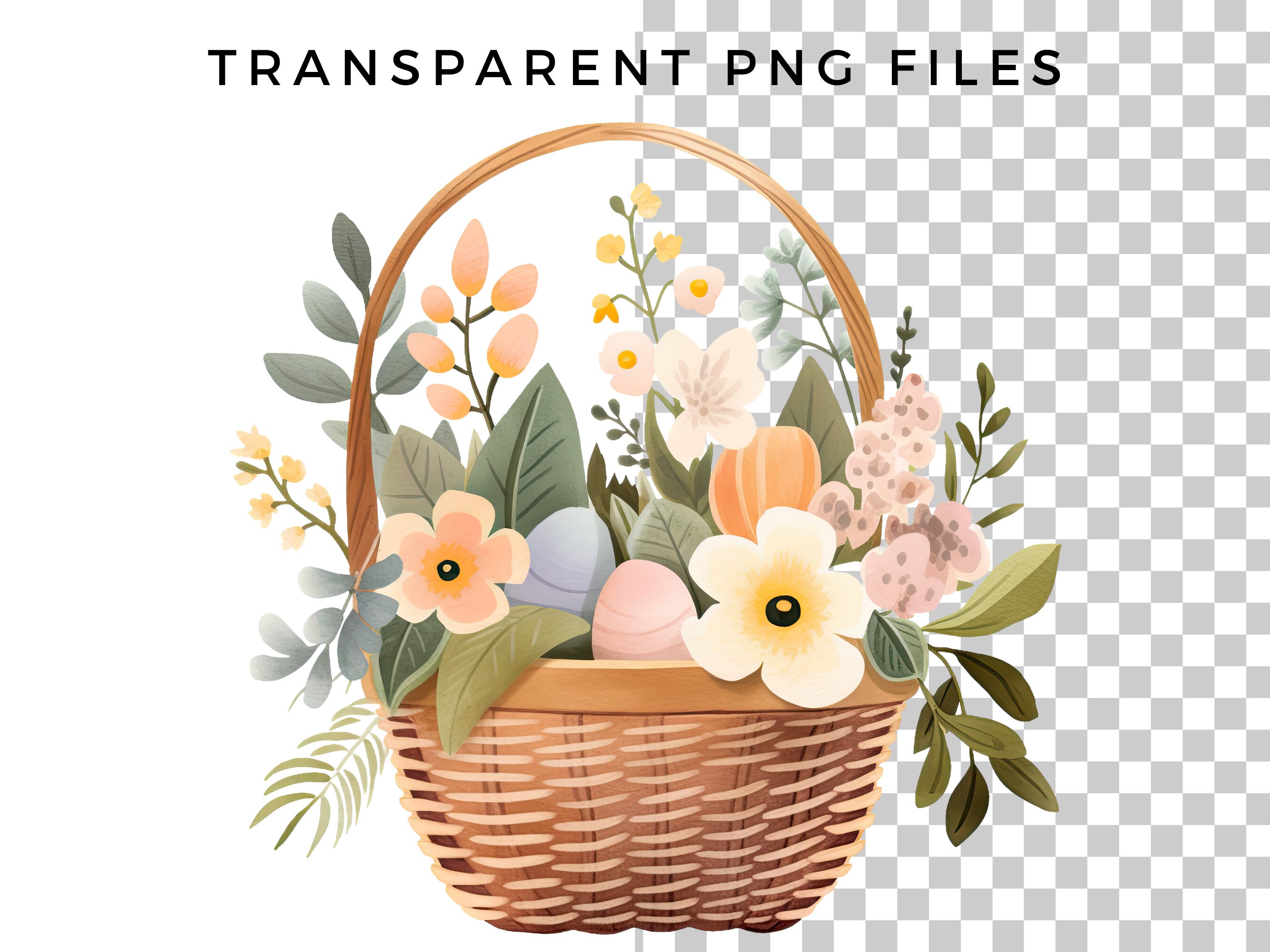 Easter Baskets Clipart Easter Eggs Clip Art Spring Flowers Scandinavian ...
