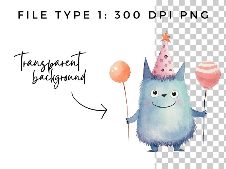 Cute Monsters Clipart for Kids Watercolour Monsters Birthday Party Clip ...