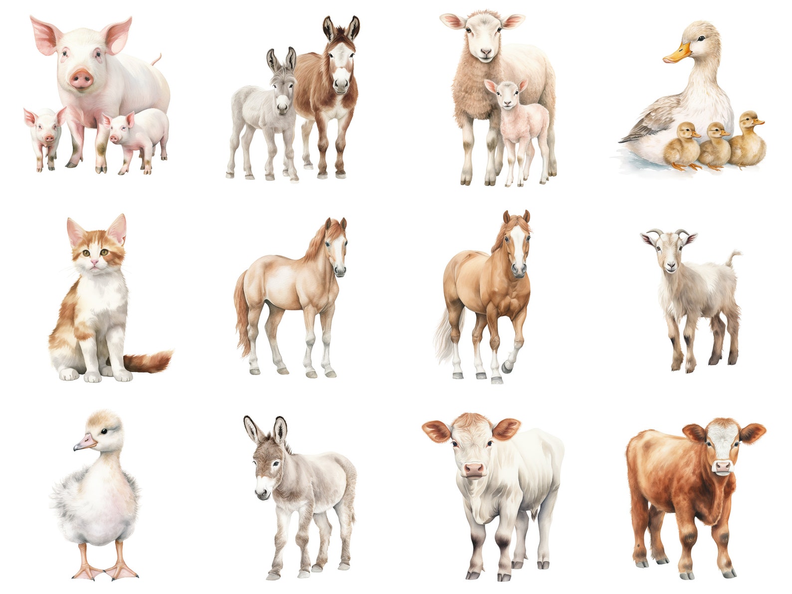 Farm Animals Clipart Watercolor Clipart for Commercial Use Farm Clip ...
