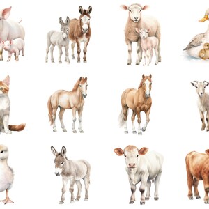 Farm Animals Clipart - Watercolor Clipart for Commercial Use - Farm ...