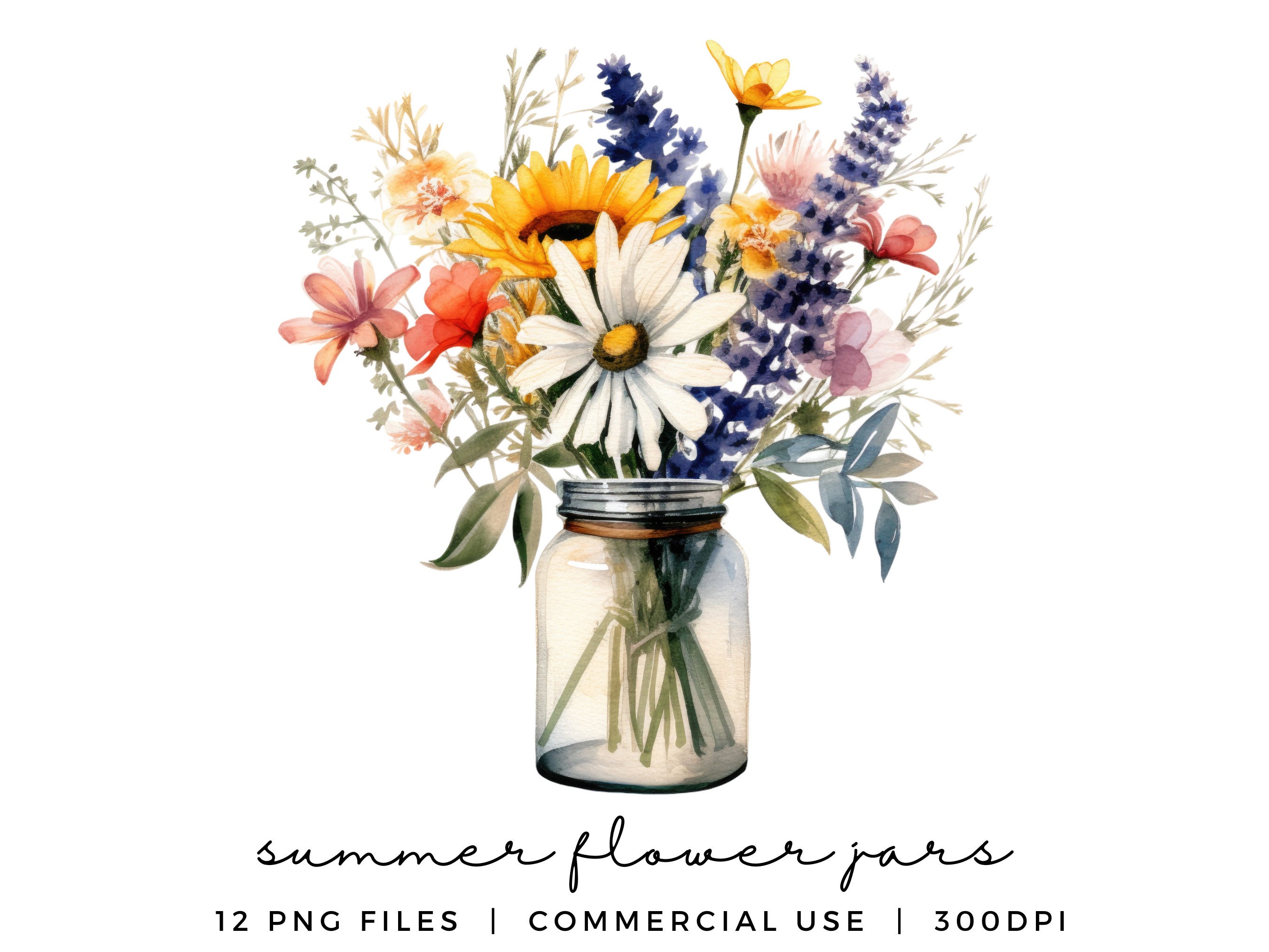 Summer Flowers Clipart Watercolour Flowers in Vase Floral Watercolor ...