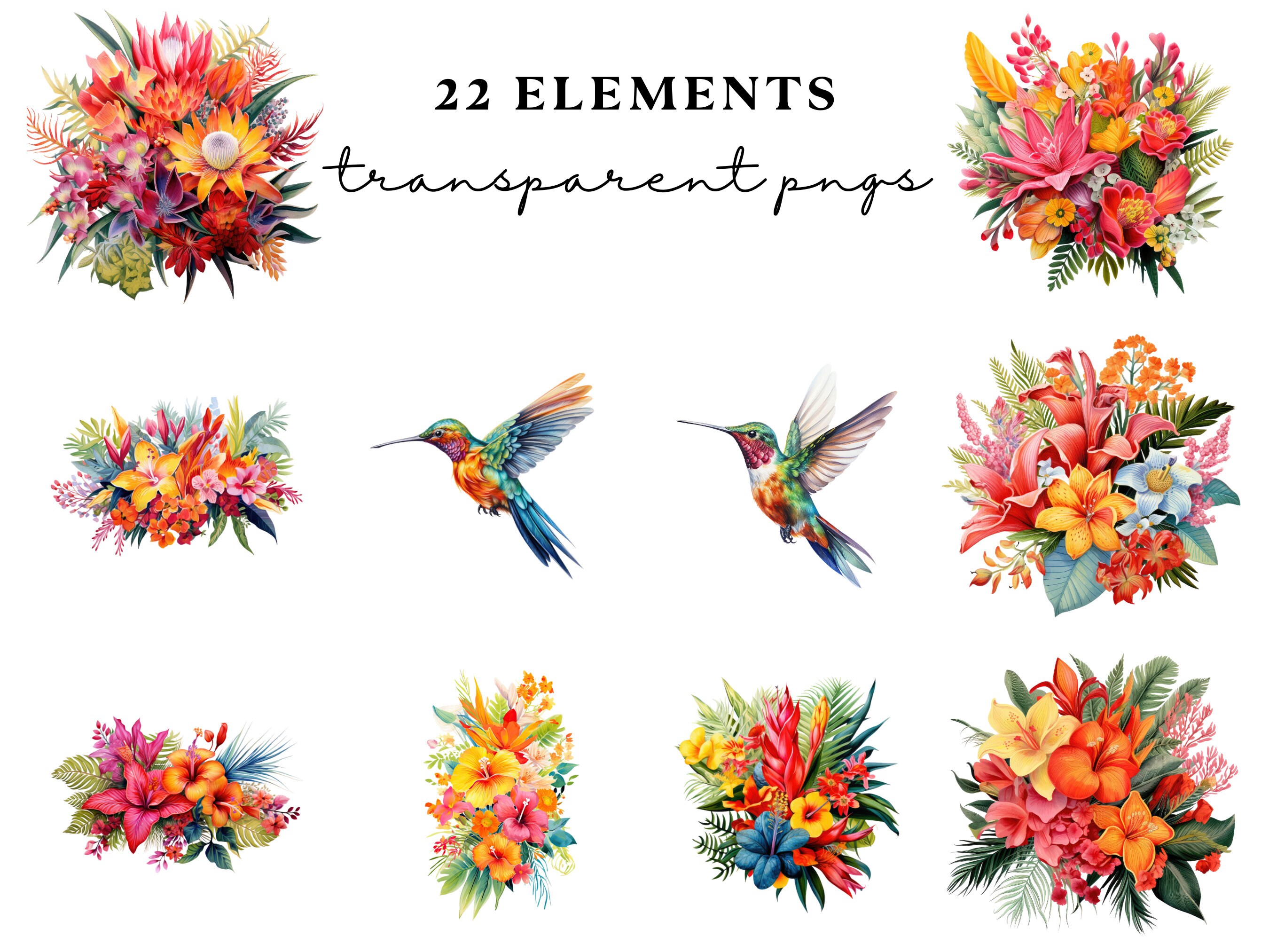 Tropical Flowers Clipart Bundle Seamless Patterns & Floral Clip Art ...