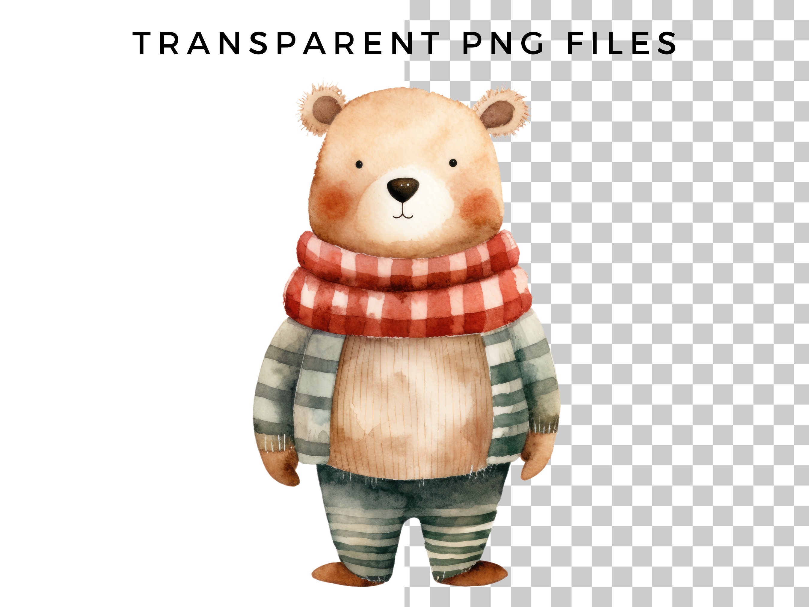 Cute Christmas Bears Clipart Watercolour Christmas Clip Art for Kids ...