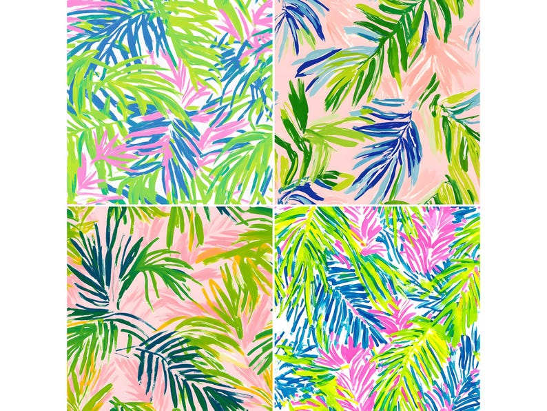 Colourful Preppy Palm Leaf Seamless Patterns - Vibrant Abstract ...