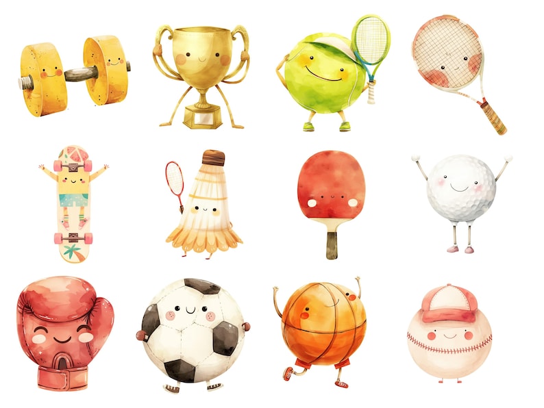 Cute Sports Clipart Bundle - Kawaii Sports Characters Clip Art Inc ...