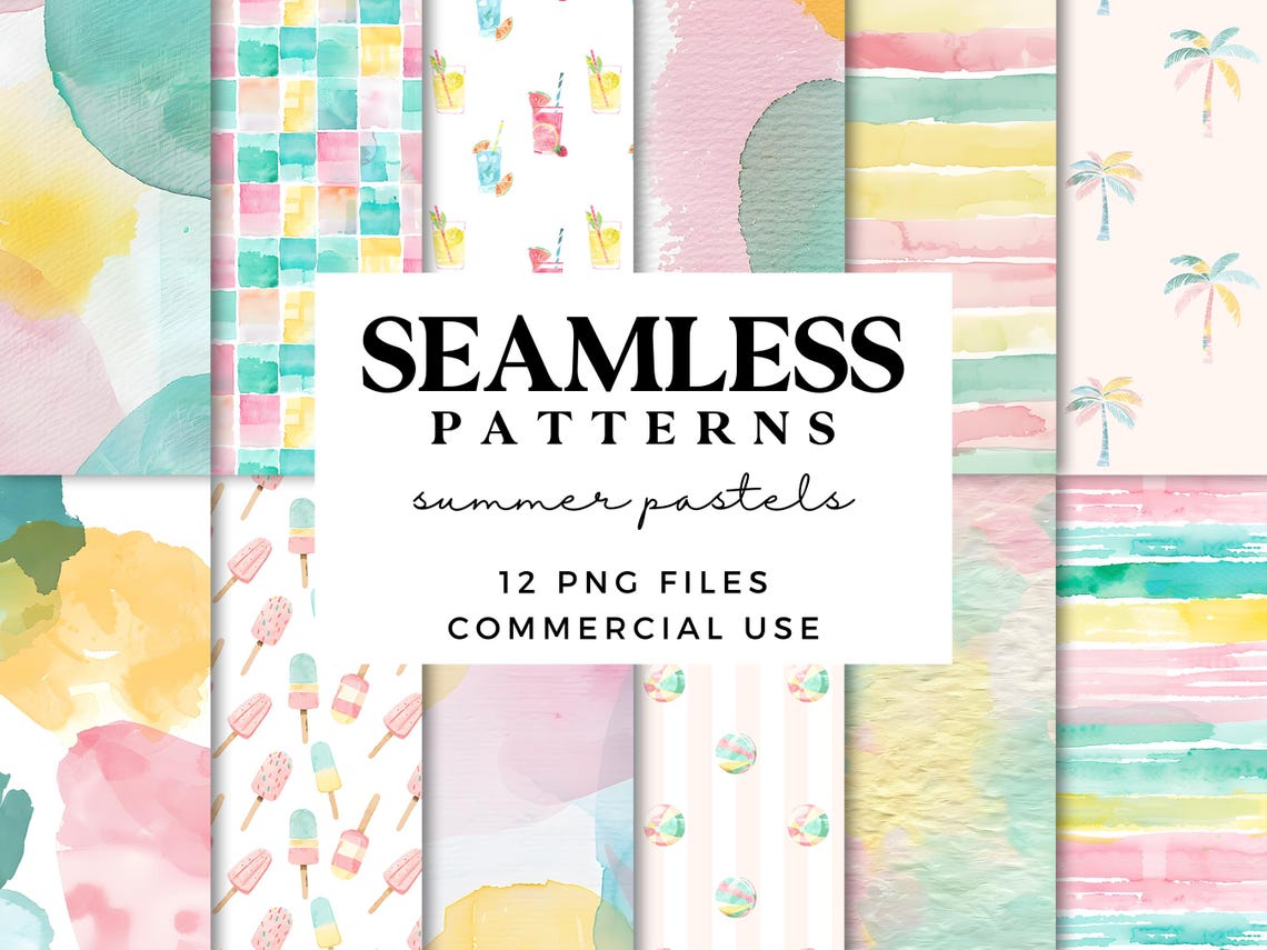 Summer Holiday Seamless Patterns - Watercolour Vacation Patterns ...
