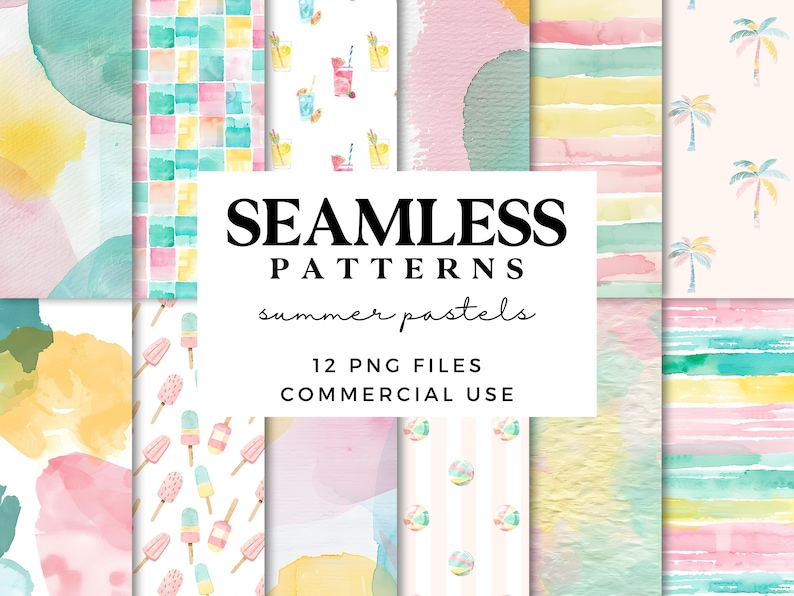 Summer Holiday Seamless Patterns - Watercolour Vacation Patterns ...