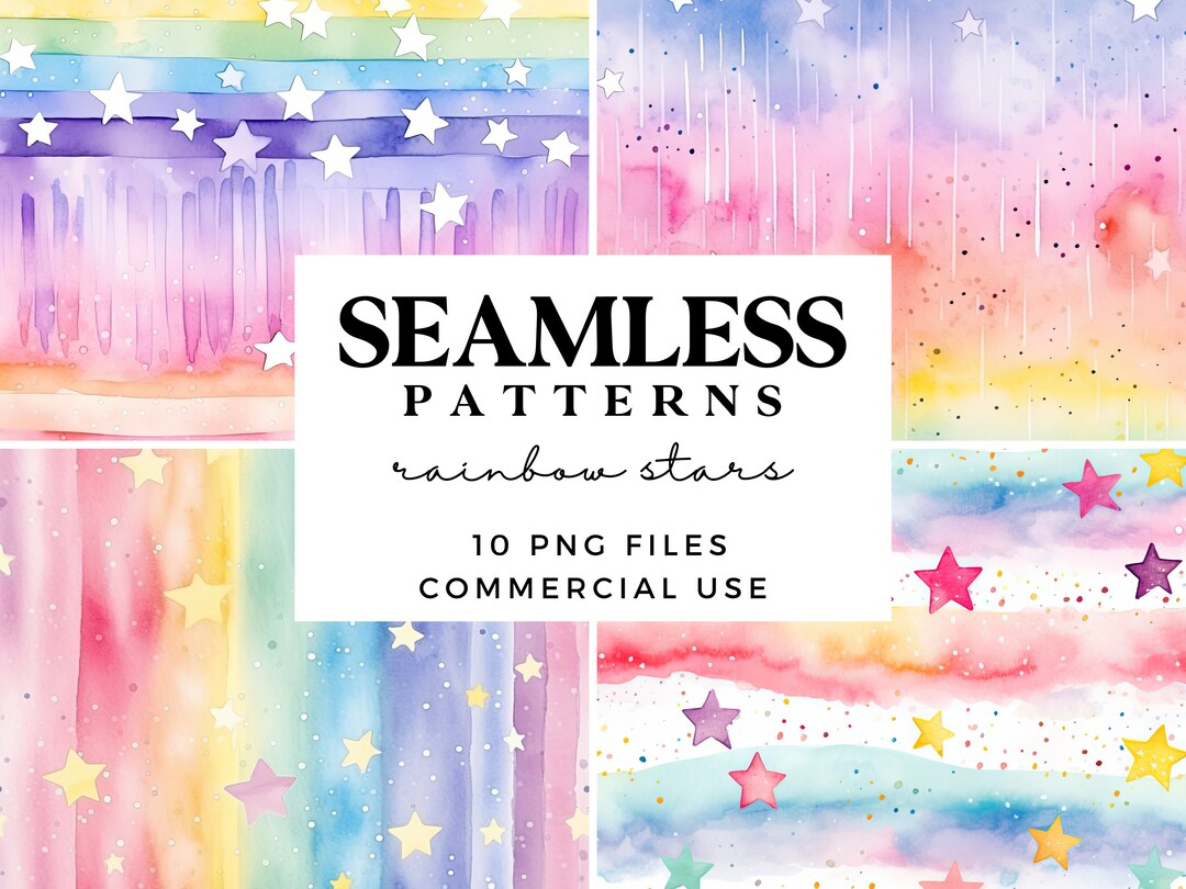 Rainbow Stars Seamless Patterns - Pastel Rainbow Digital Backgrounds ...