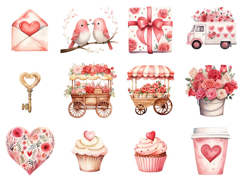 Watercolour Valentines Clipart Bundle - Valentines Day Clip Art Set ...