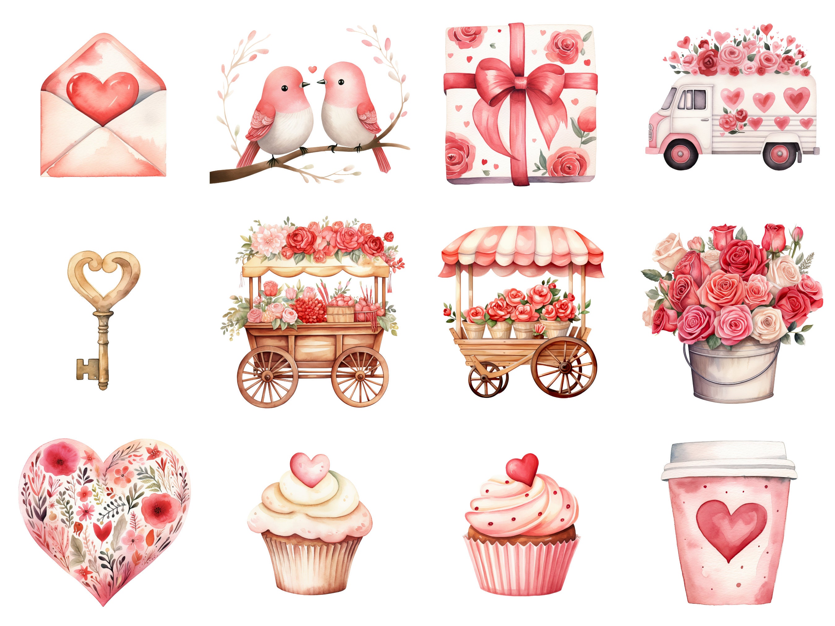 Watercolour Valentines Clipart Bundle Valentines Day Clip Art Set ...