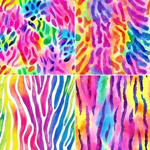 Rainbow Animal Print Seamless Patterns in Neon Colours - Digital Background - Printable ...