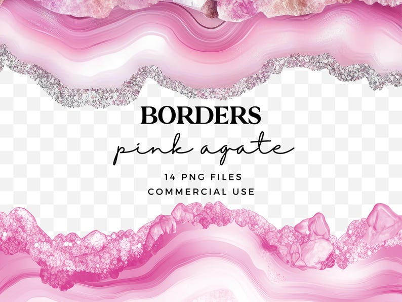 Pink Agate Geode Clipart Borders – Sparkly Gemstone Marble PNG Frames ...