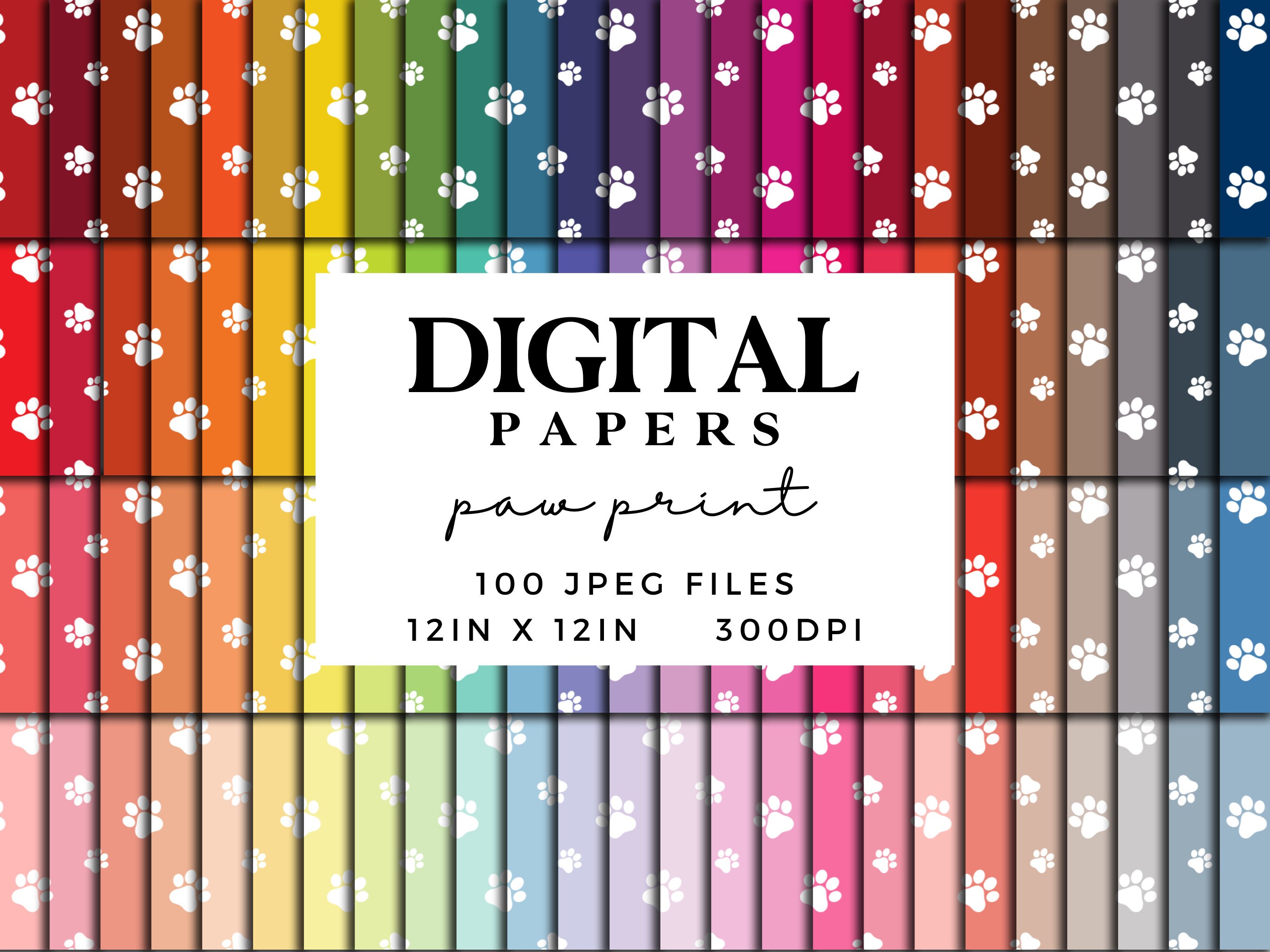 Paw Print Digital Paper 100 Colours Cute Paw Seamless Pattern Scrapbook ...